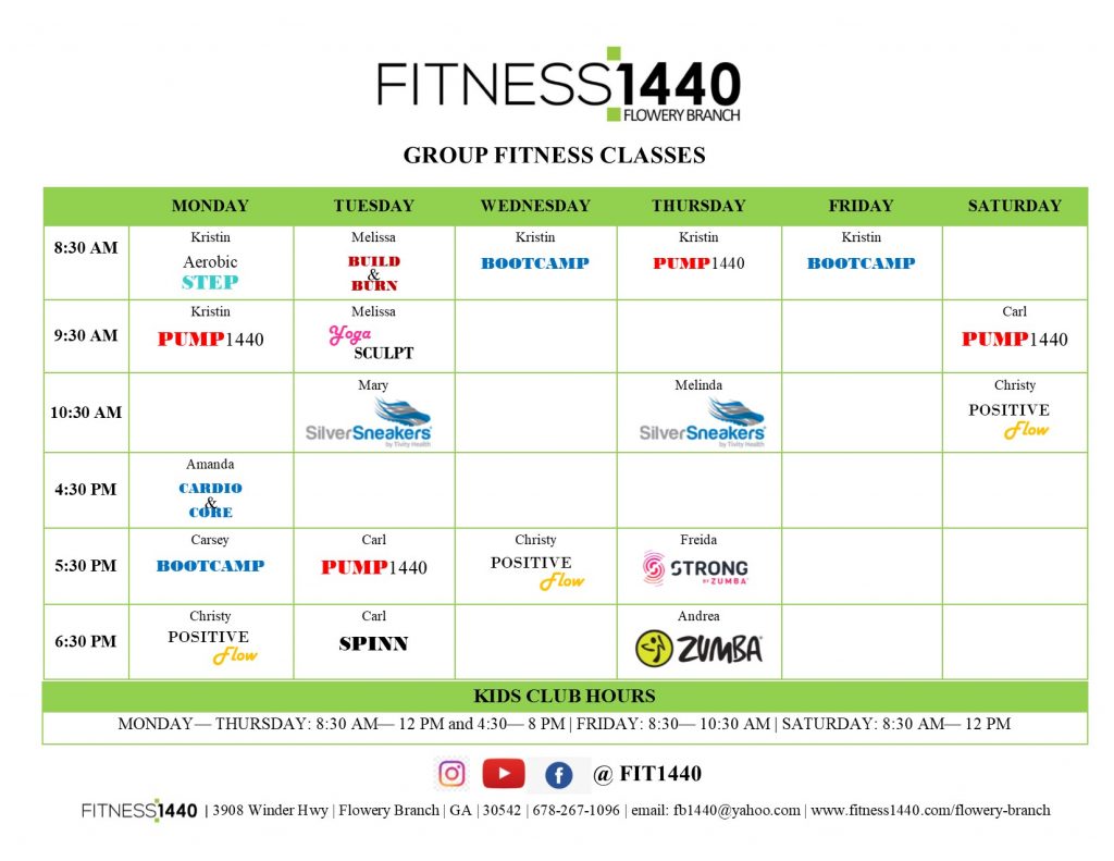 GROUP FITNESS CLASS SCHEDULE - Fitness 1440 Flowery Branch, GA