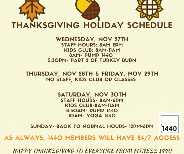 Thanksgiving Holiday Schedule - Fitness 1440 San Angelo, TX